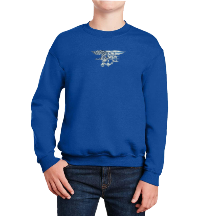 Youth Trident American Flag Royal Crewneck Sweatshirt – UDT-SEAL Store